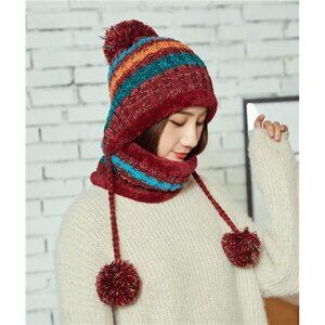 Accessories | Women Winter Beanie Hat Circle Scarf Set Red | Poshmark